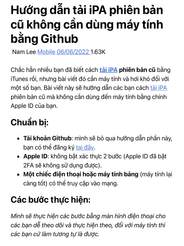 Hướng dẫn tải iPA phiên bản cũ không cần dùng máy tính bằng Github | PDF