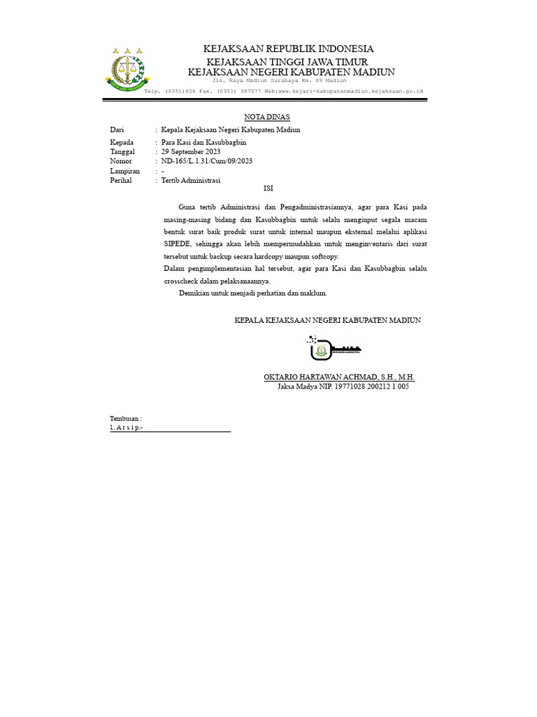 Nodis Tertib Administrasi | PDF