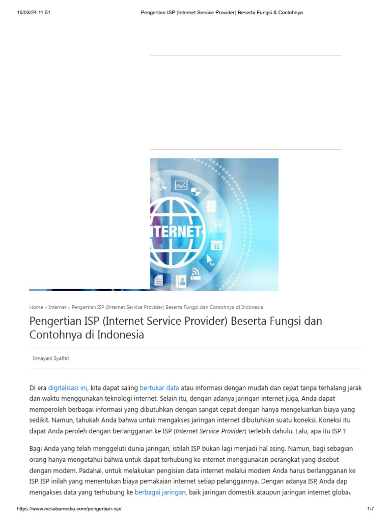 Pengertian ISP (Internet Service Provider) Beserta Fungsi & Contohnya | PDF