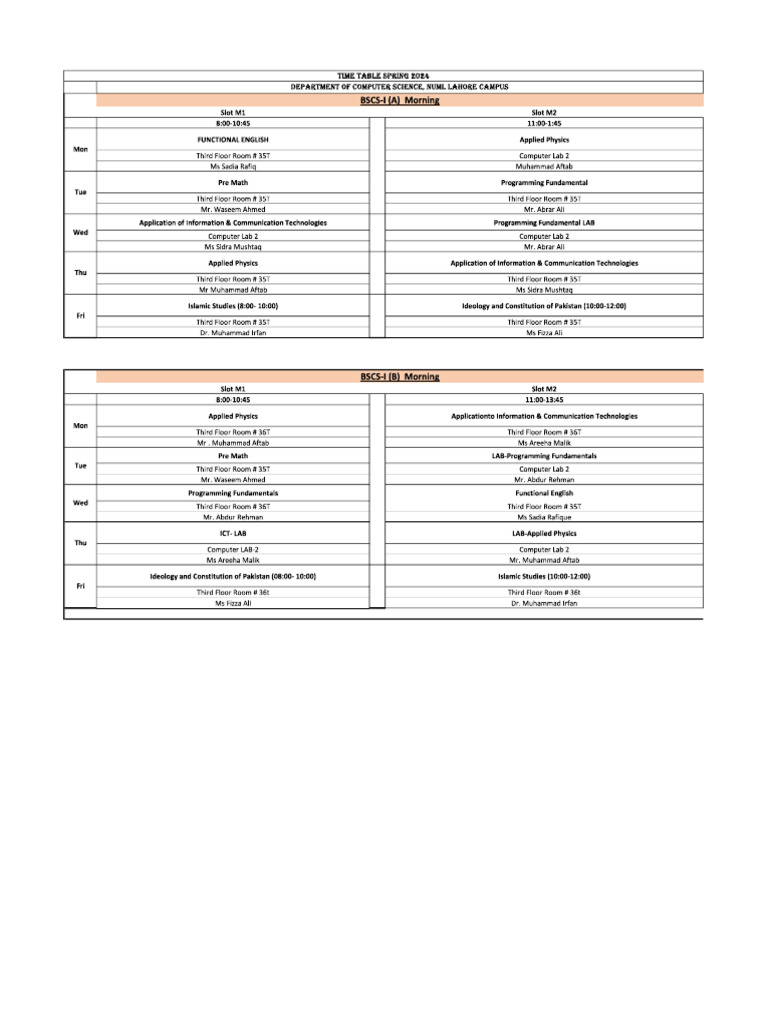 Bscs Foc Mor. Timetable | PDF