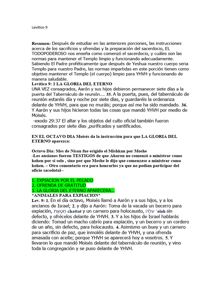Levitico 9 Pdf Sacerdote Libro De Levítico