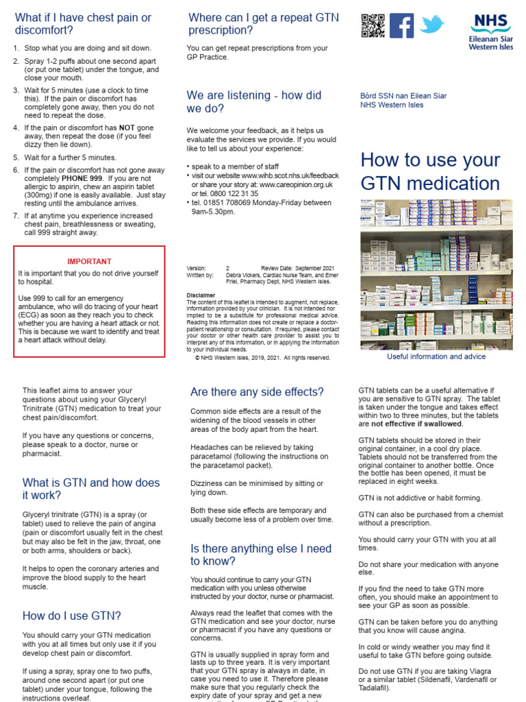 How To Use Your GTN Medication | PDF | Clinical Medicine | Medicine