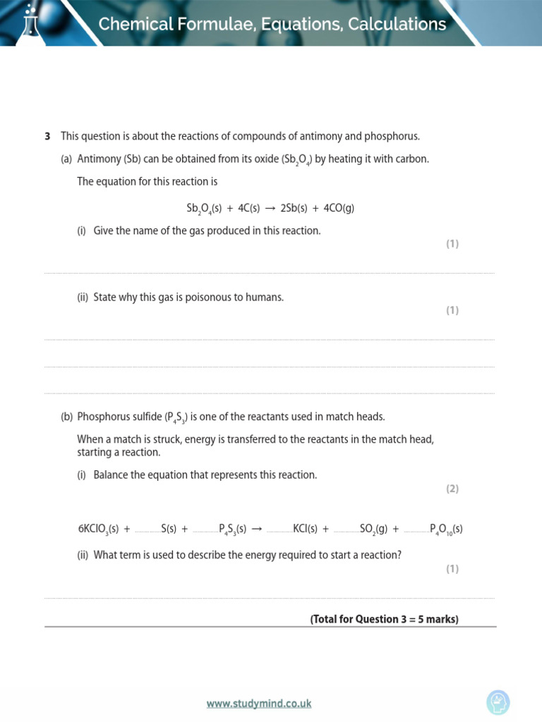 Chemical Formulae, Equations, Calculations QP - Removed | PDF ...
