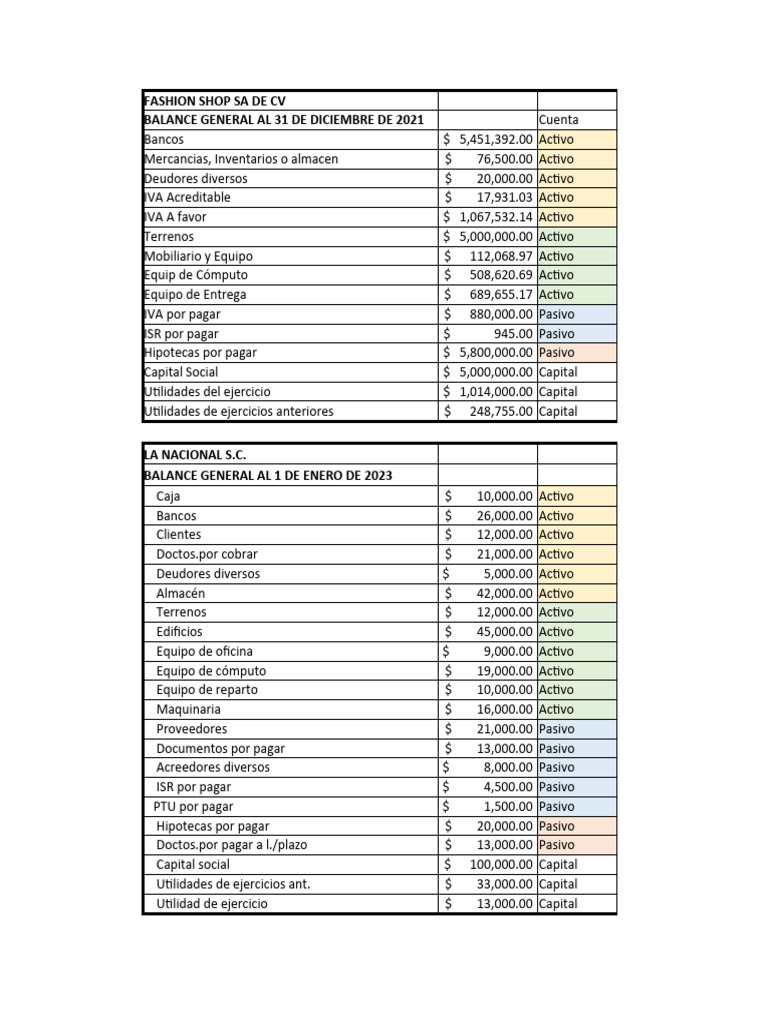 Balances Generales de Empresas 2021-2023 | PDF | Hoja de balance ...
