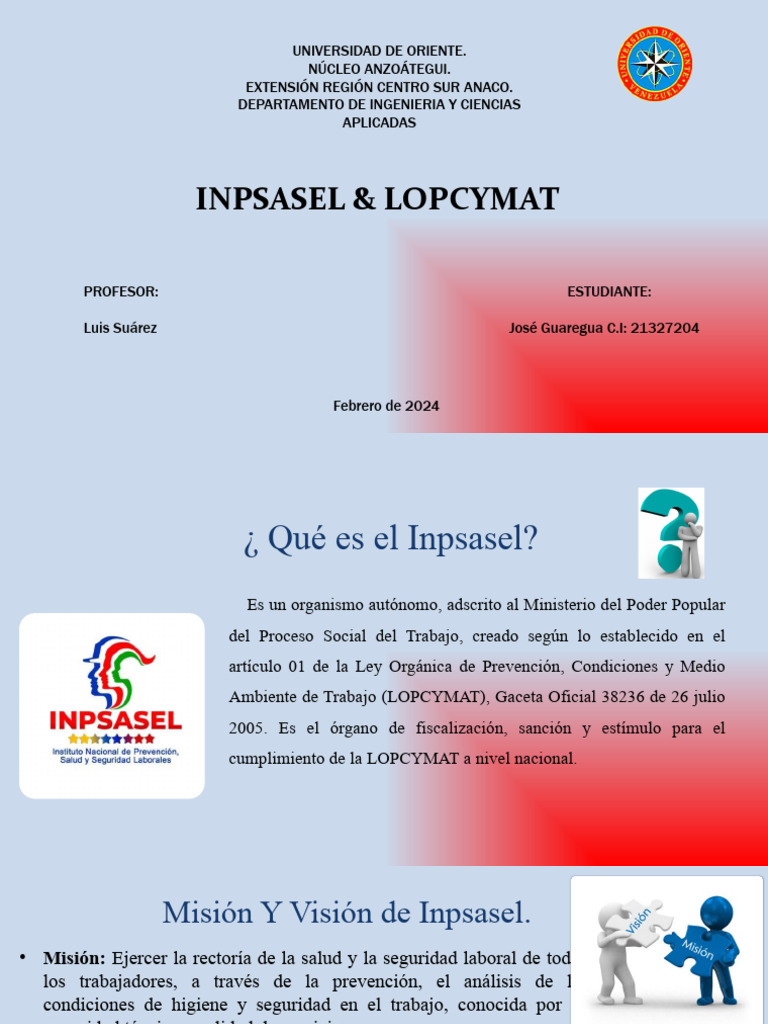 Inpsasel y LOPCYMAT: Funciones y Normativas | PDF | Seguridad y salud ...