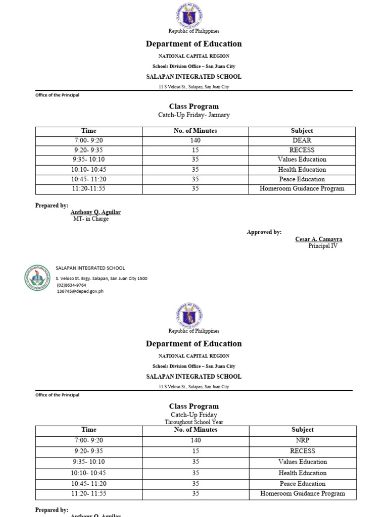 698656050-Class-Program-Catch-Up-Friday | PDF | Educational Organizations | Educational Institutions