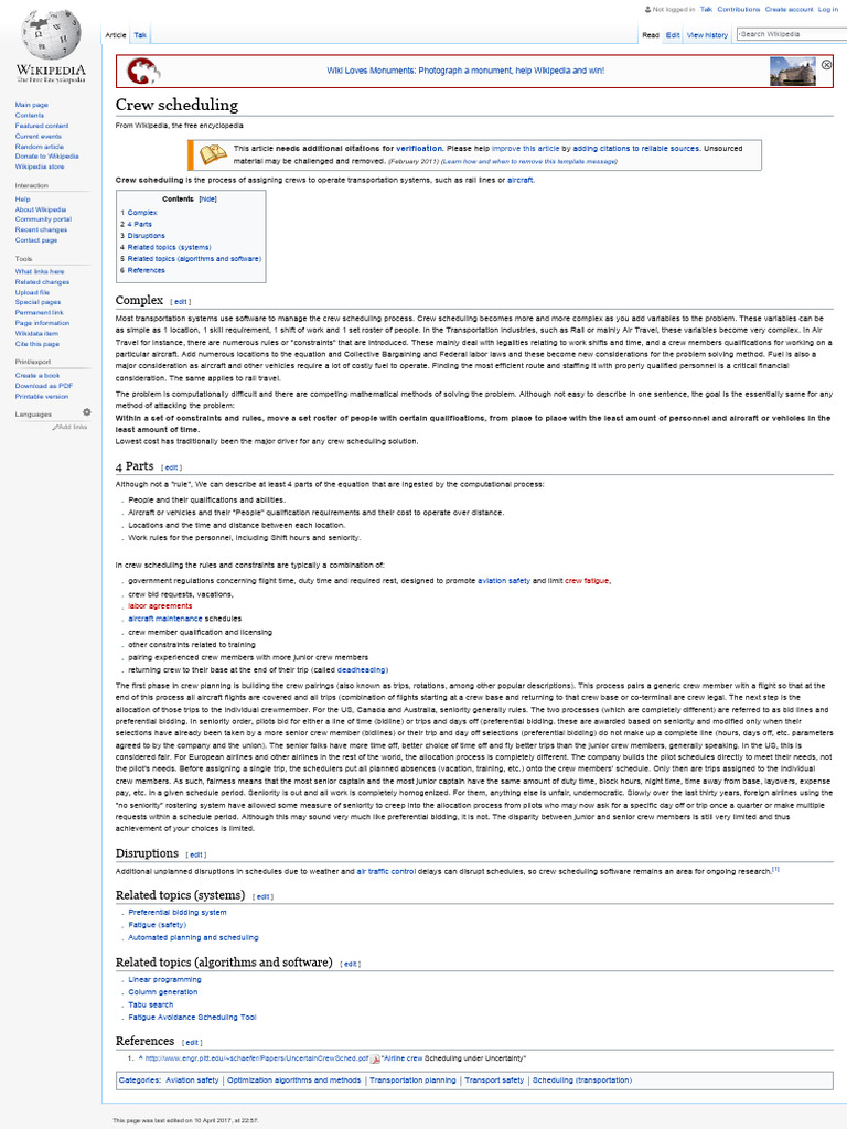 Crew Scheduling - Wikipedia | PDF