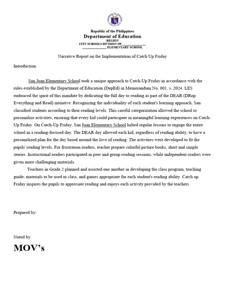 Catch-Up Friday Narrative Report | PDF