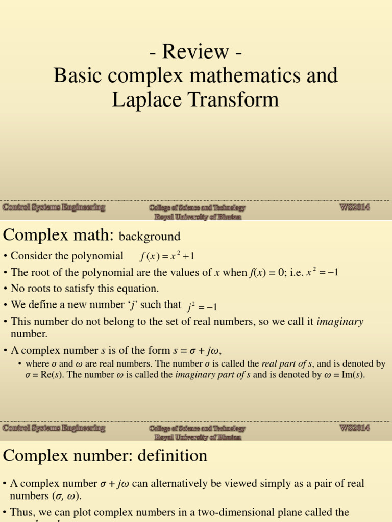 2.1 Complex Maths and Laplace Transform Review | PDF | Complex Number ...