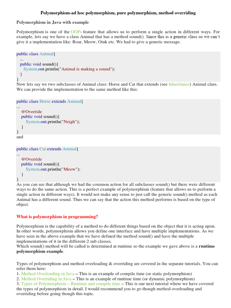 12 Polymorphism Pdf Method Computer Programming Inheritance Object Oriented Programming