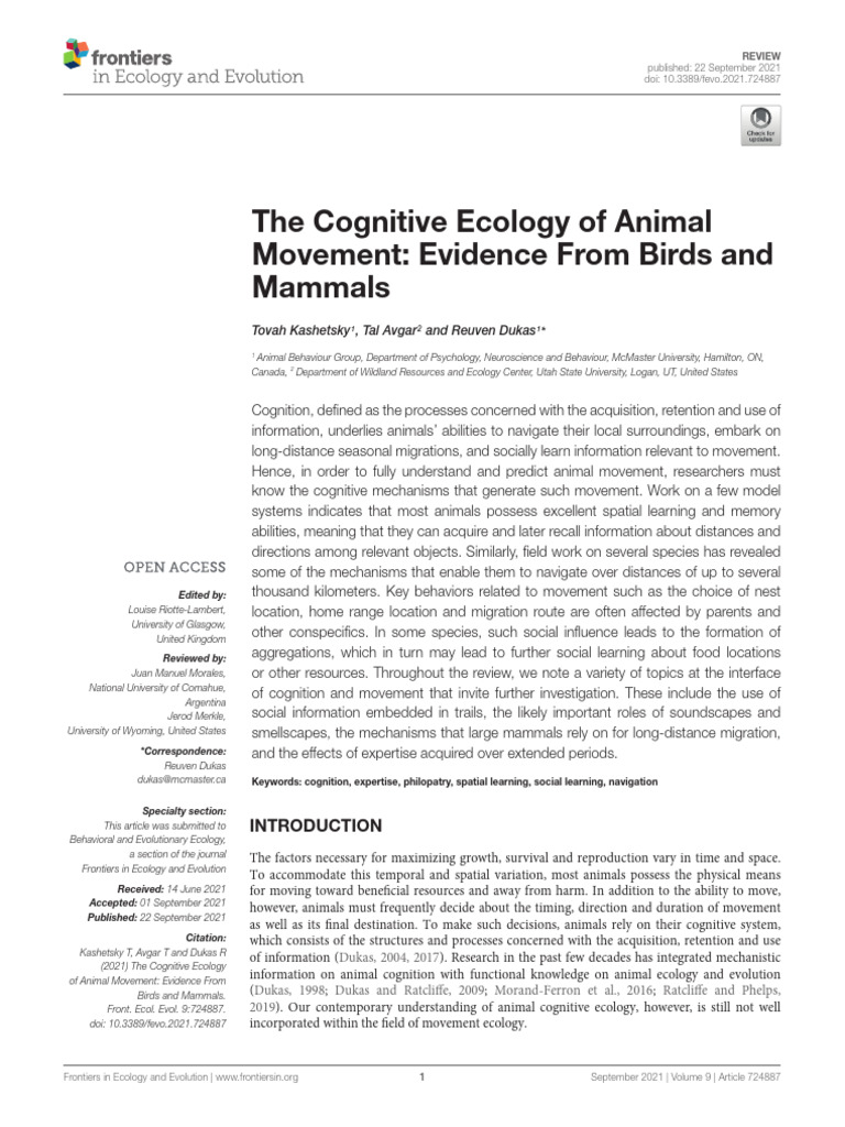 The Cognitive Ecology of Animal Movement Evidence | PDF | Bird ...
