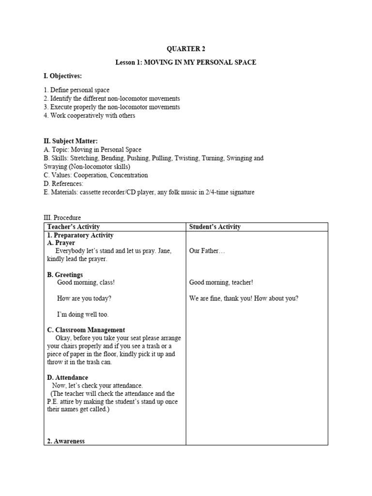 Detailed Lesson Plan in P.E. 3 | PDF | Musculoskeletal System | Human ...
