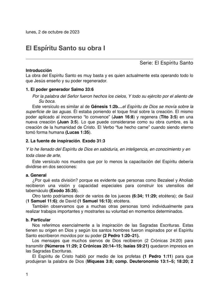 El Espíritu Santo Su Obra I | PDF | espíritu Santo | Biblia