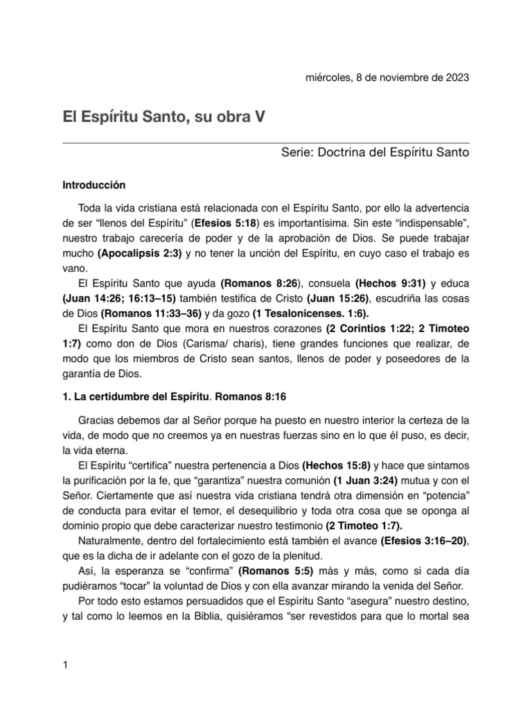 El Espíritu Santo, su obra V | PDF | espíritu Santo | Creencia religiosa y doctrina