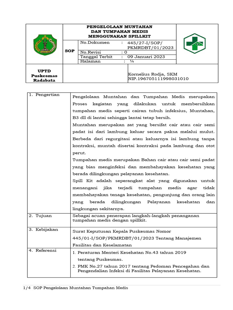 1.4.3.4 Sop Pengelolaan Muntahan Tumpahan Medis | PDF