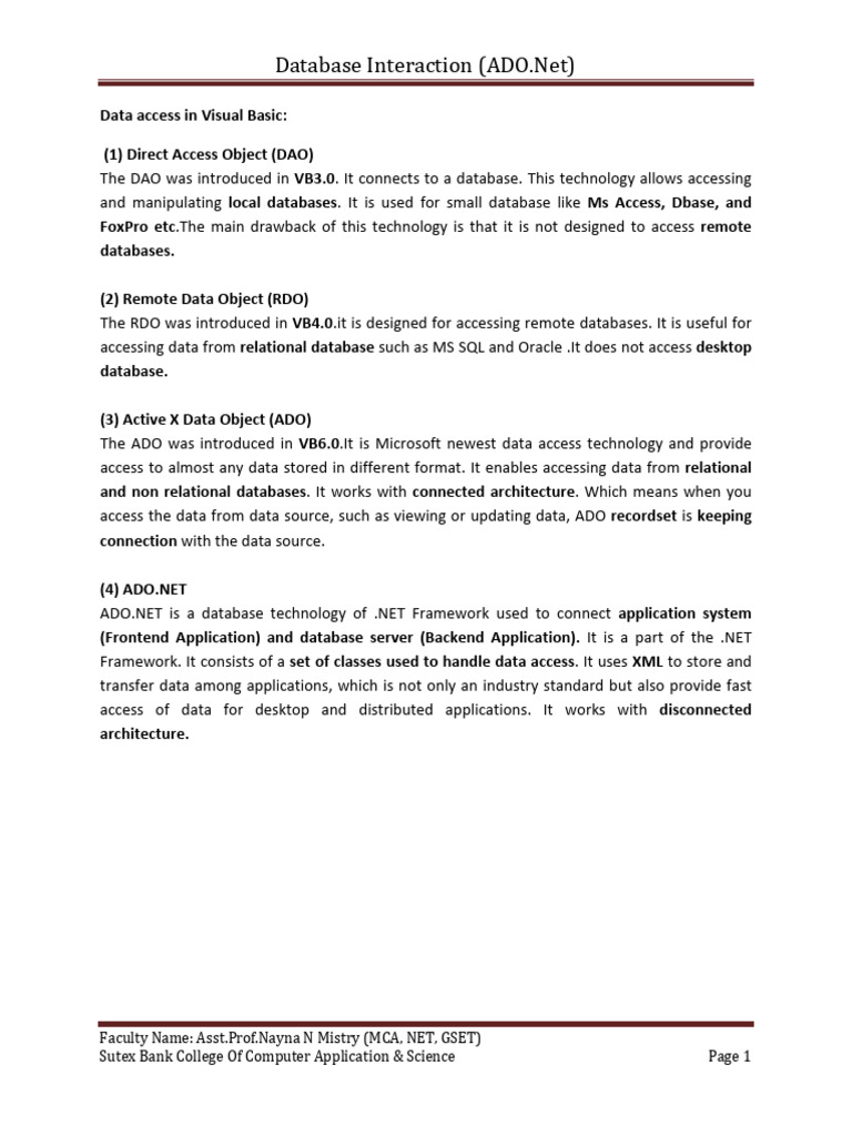 Unit 5 | Download Free PDF | Databases | Active X Data Objects