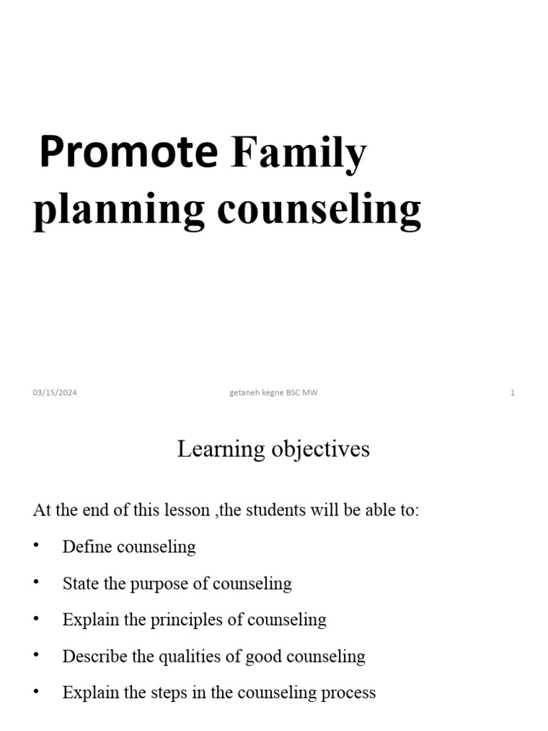 Family Planning Counseiling | PDF | Family Planning | Psychotherapy