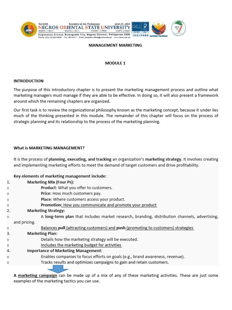Module 1 MRKTG MGT | PDF | Marketing | Pricing
