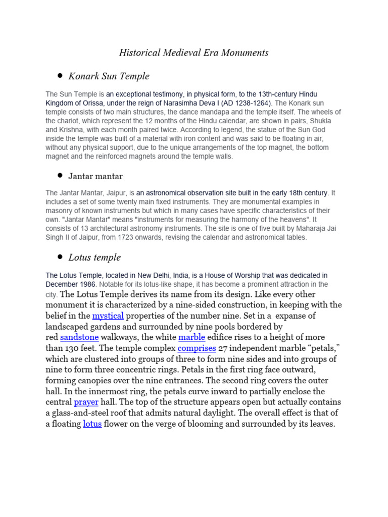 Key Monuments of Medieval India | PDF | Temple