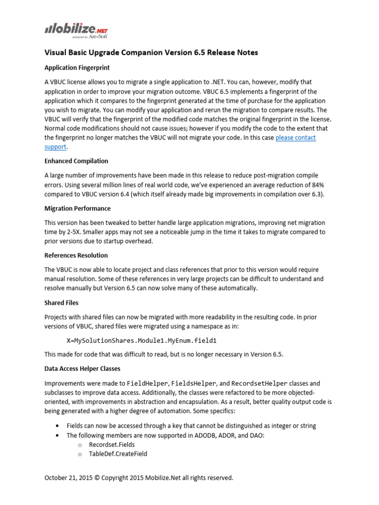 VBUC Version 6 - 5 Release Notes | PDF | Component Object Model | Class ...