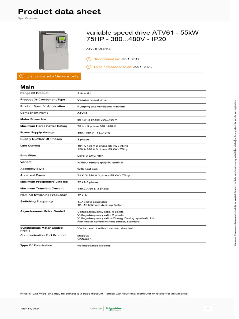 Schneider Electric Altivar 61 Variable Frequency Drives VFD ...