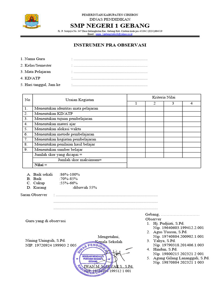 Instrumen Observasi | PDF
