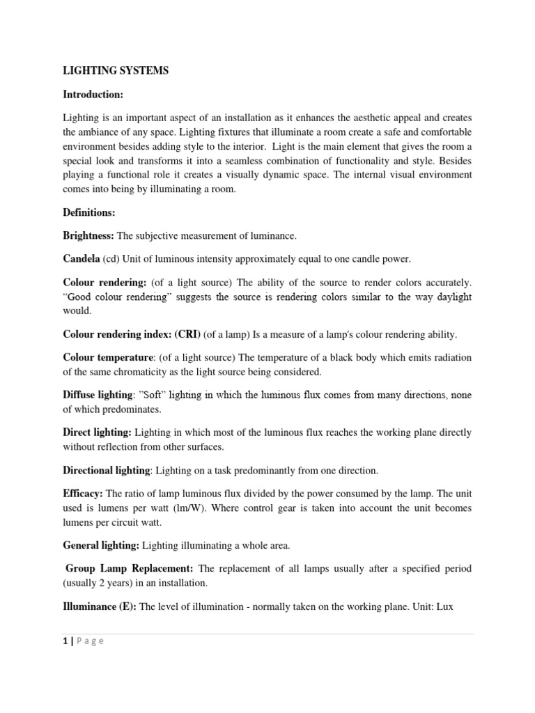 1.0 Lighting Systems | PDF | Incandescent Light Bulb | Lighting