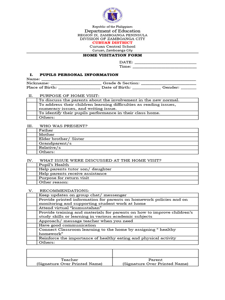 Home Visit Form | PDF