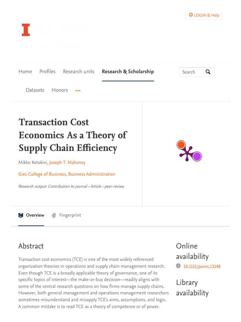 Transaction Cost Economics As a Theory of Supply Chain Efficiency ...