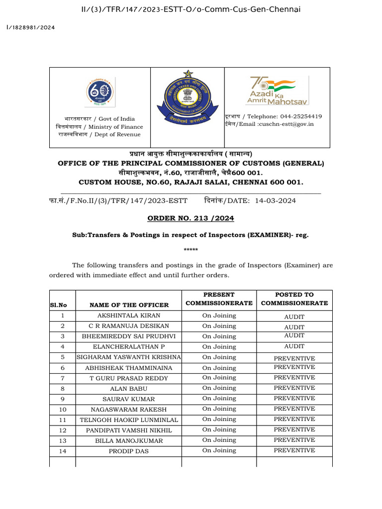 EO Posting Order 14.03.2024 | PDF