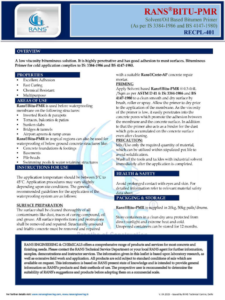 TDS - Rans®Bitu-PMR | PDF