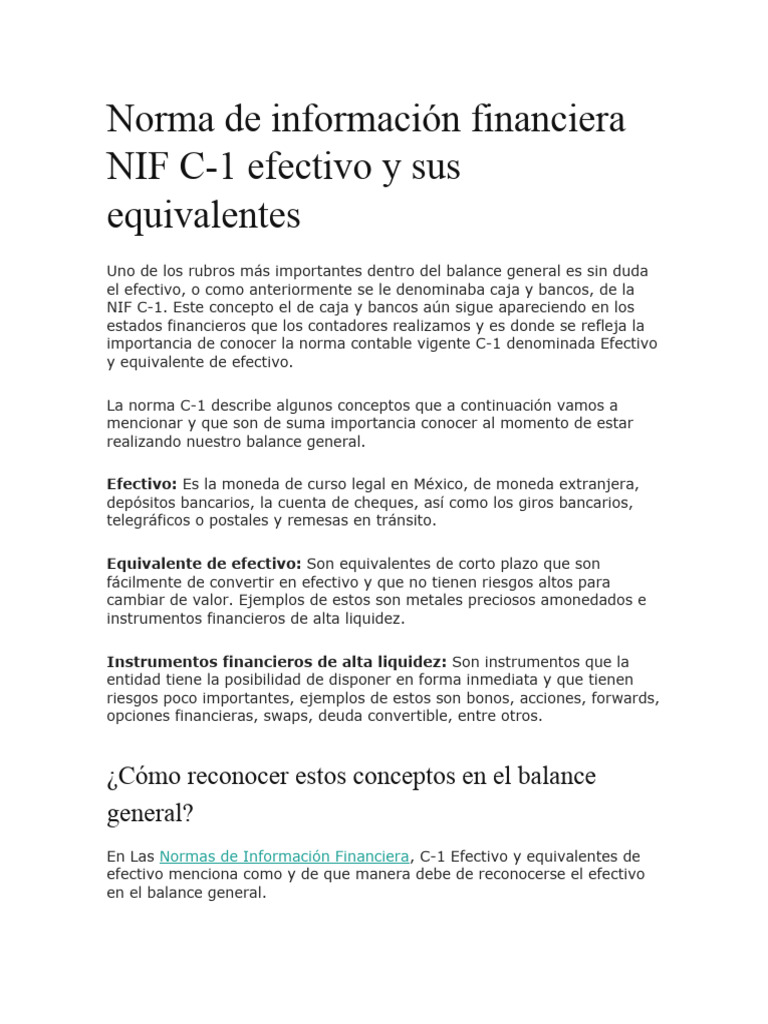 Norma de Información Financiera NIF C2 | PDF | Efectivo | Moneda