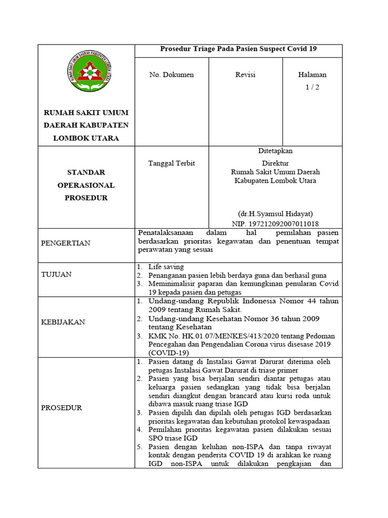 Prosedur Triage Pasien Covid-19 di IGD | PDF
