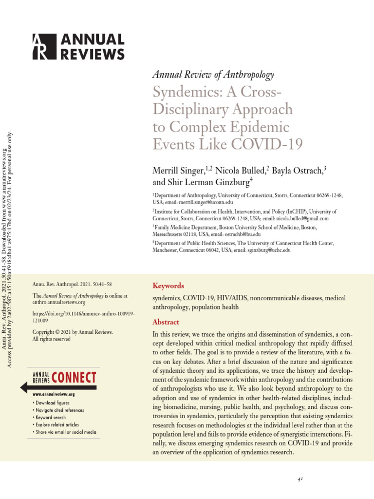 Singer Et Al 2021 Syndemics a Cross Disciplinary Approach to Complex ...