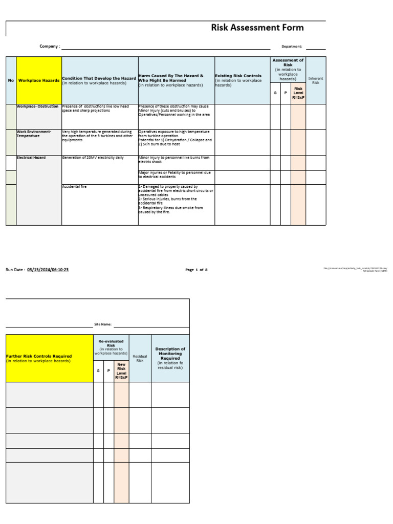 Risk Assesment Form BOSH Final Destination 1 1 | PDF | Hazards | Risk