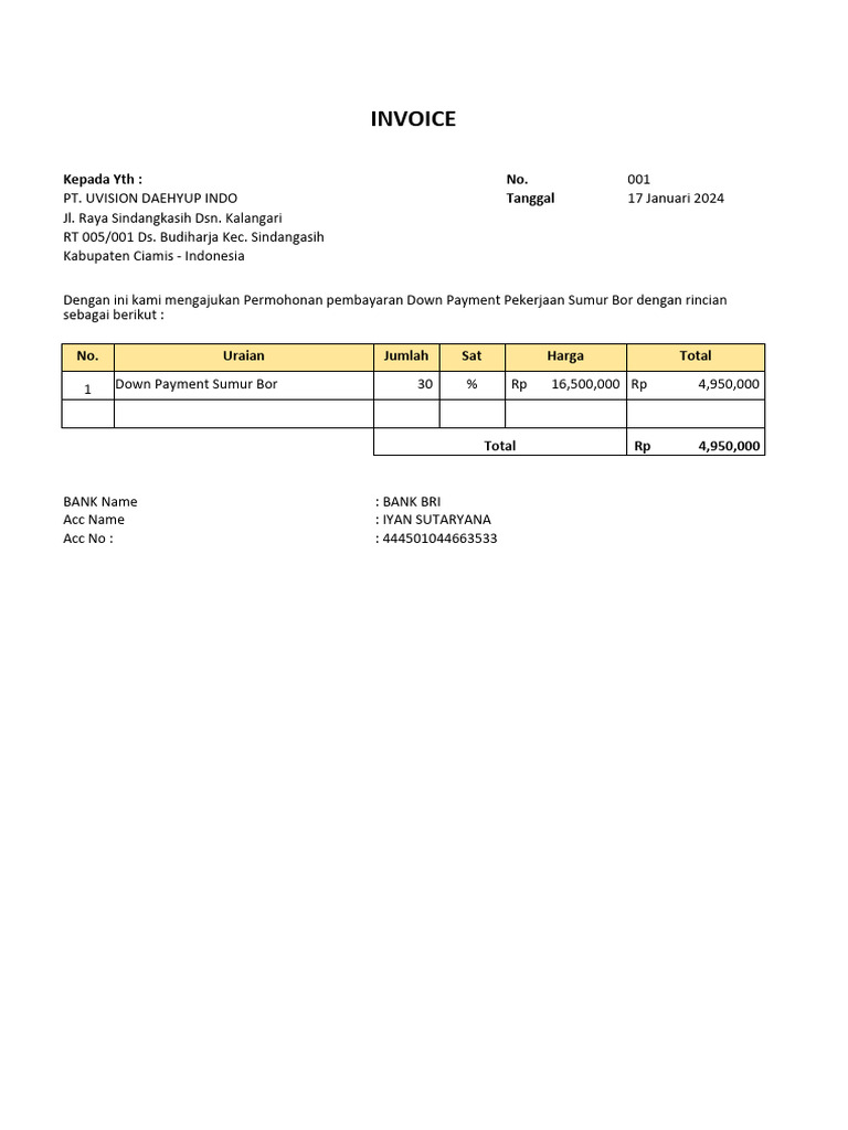 Invoice Sumur Bor1 | PDF