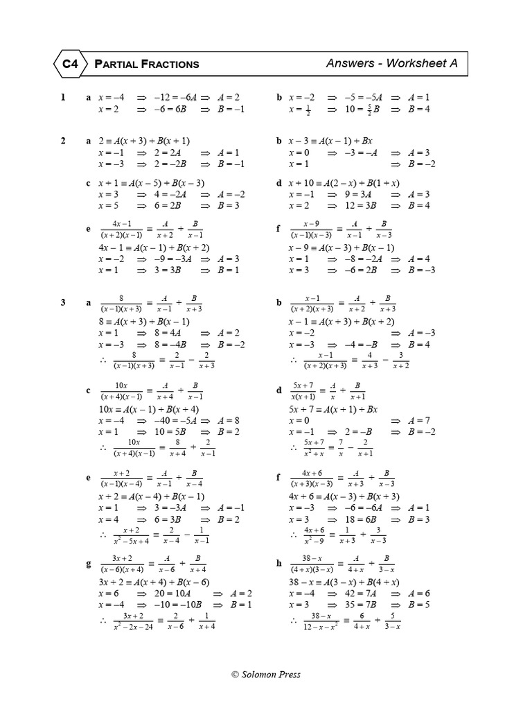 Partial Fractions A Answers Pdf