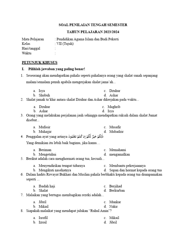 Soal Penilaian Tengah Semester Ii | PDF
