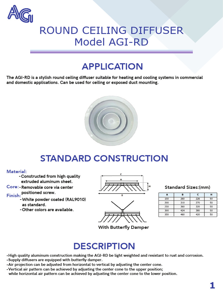 Round Ceiling Diffuser Model AGI-RD: Application | Download Free PDF | Duct (Flow) | Building ...