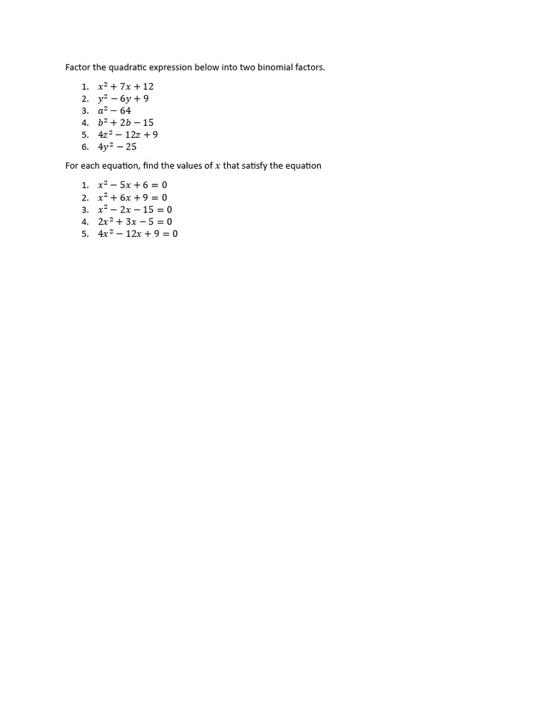 Factor Quadratics and Solve Equations | PDF