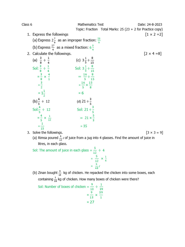Solution Paper - Maths Test 1 (24!8!2023) | PDF | Mathematics
