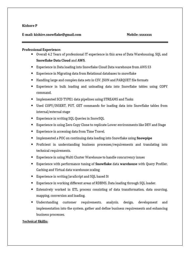 Snowflake CV 9 | PDF | Sql | Databases