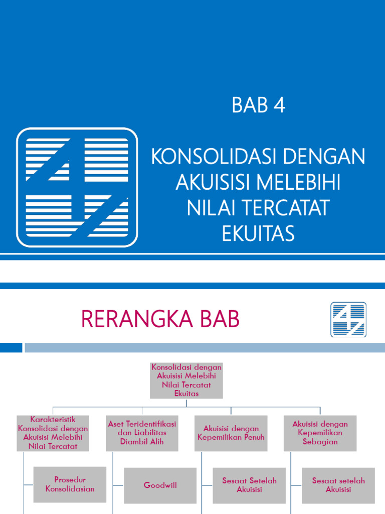 AKL Bab 4 Konsolidasi Dengan Akuisisi Melebihi Nilai Tercatat Ekuitas | PDF | Bisnis | Hukum