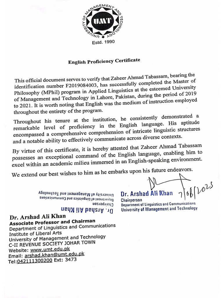 English Proficiency Letters | PDF