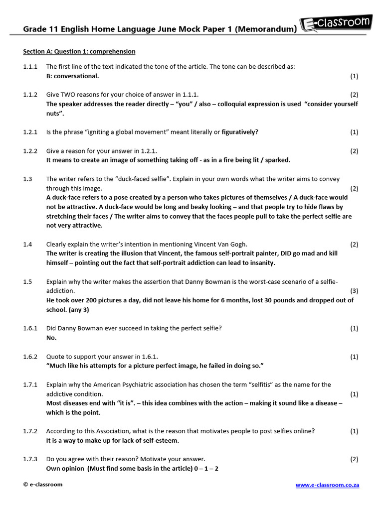 gr11 Ehl June Mock Paper 1 Language Memo Addicted To Selfies | PDF ... gr11 Ehl June Mock Paper 1 Language Memo Addicted To Selfies | PDF ...