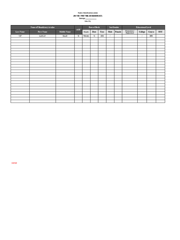 First Time Job Seekers Assistance Monthly Report Template | PDF