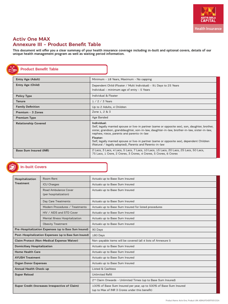 Activ One Max Product Benefit Table | PDF | Body Mass Index | Chronic ...