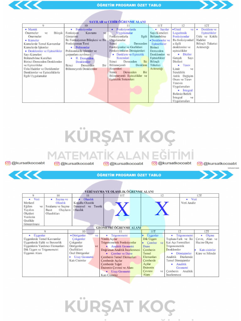 Lise Müfredat Özet Tablolar-1 | PDF