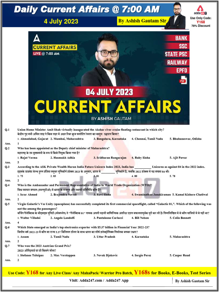 4june 2023 Current Affair by Ashish Gautam Sir - New | PDF