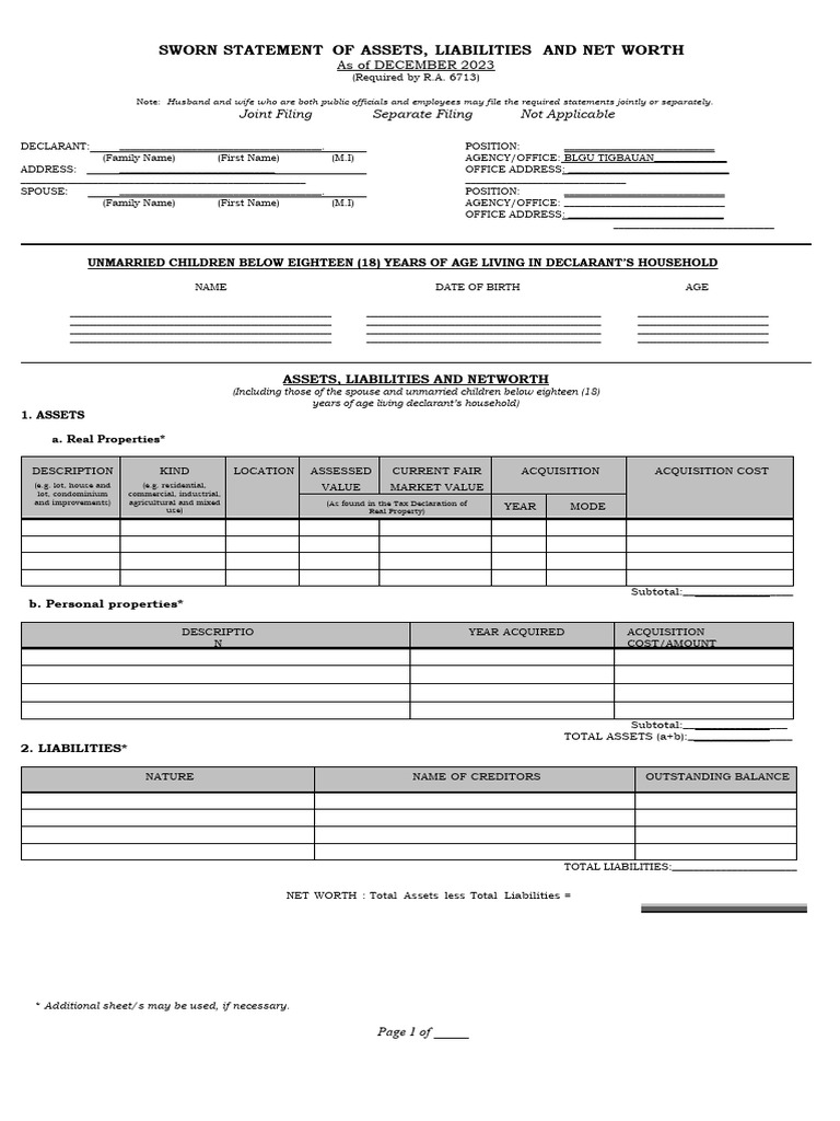 SAL-N-blank-forms New | PDF | Net Worth | Economies